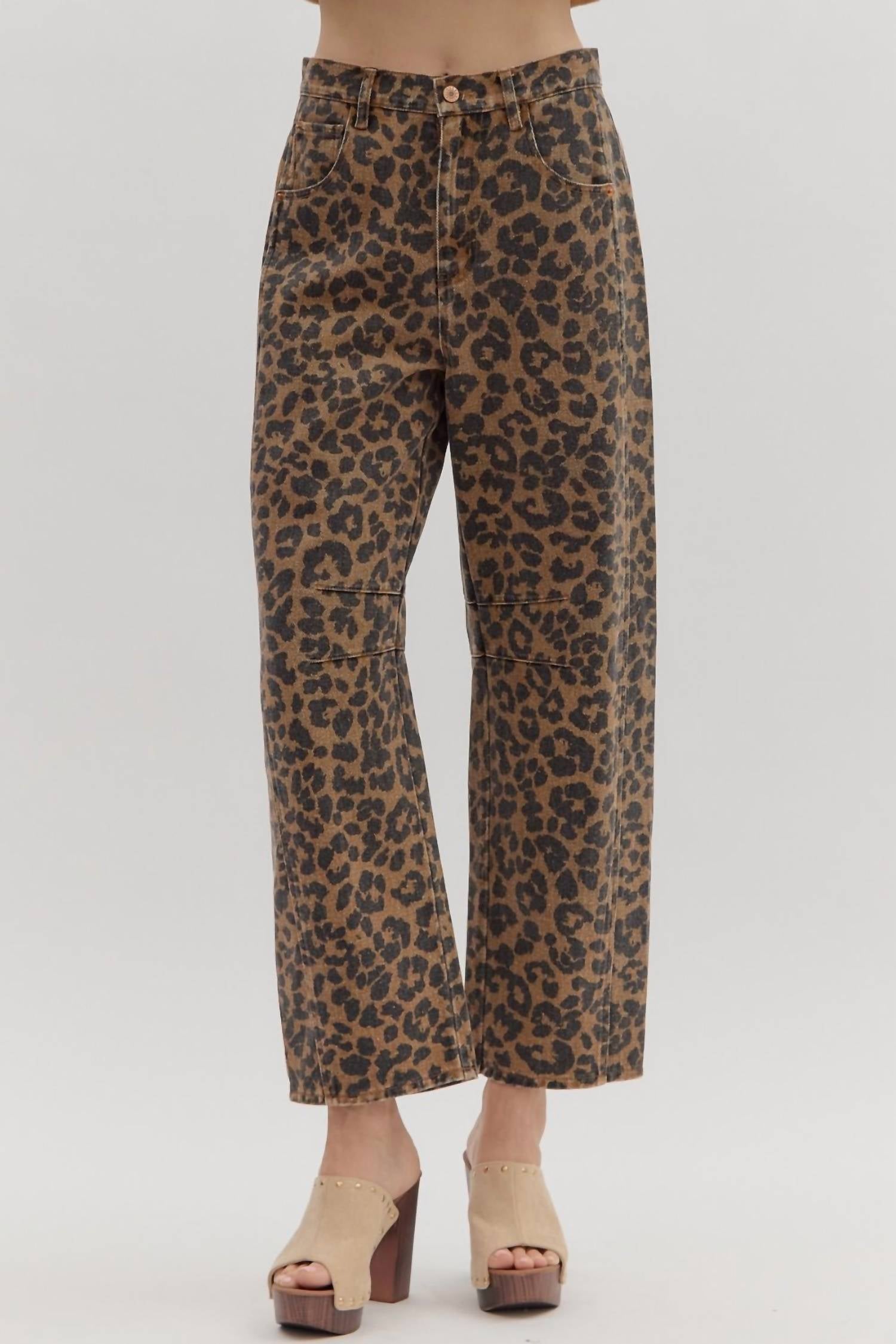 Entro - Trendy Leopard Barrel Leg Jeans – The Clymb